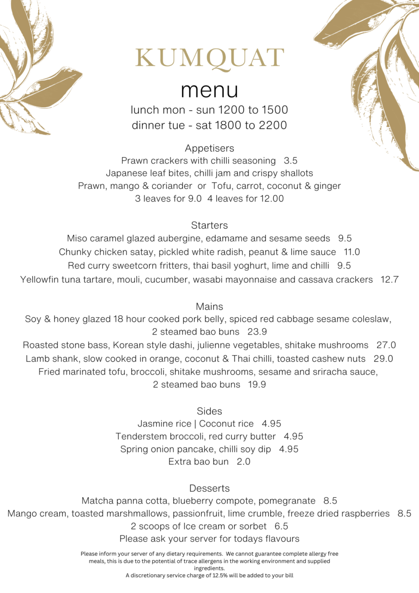 Menu - Kumquat Restaurant