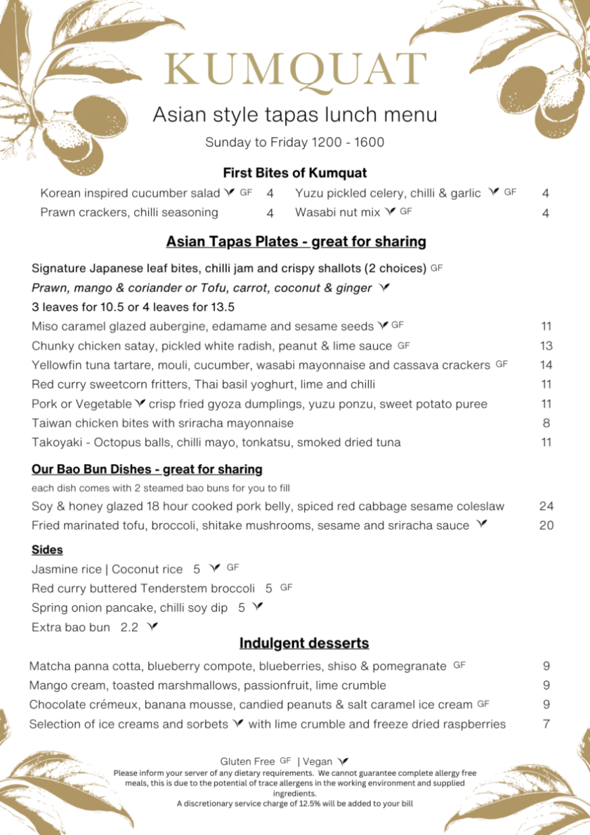 Menu - Kumquat Restaurant